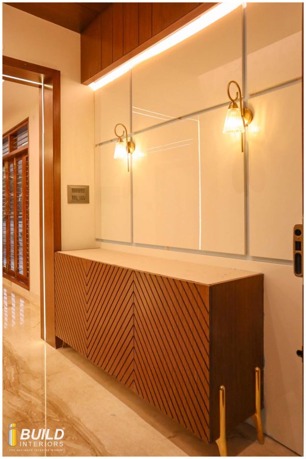 Modern Foyer Unit Design with Veneer Base Cabinet and Closed Shutter ...